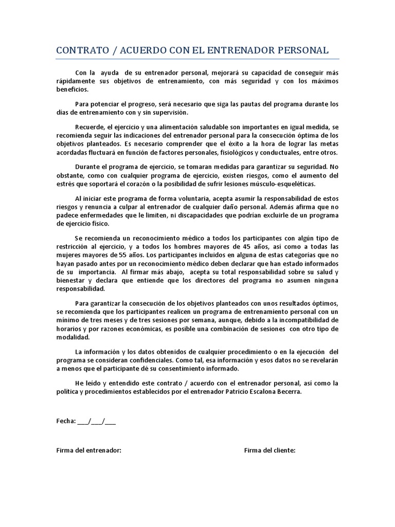 Documents - MX - Contrato de Entrenamiento Personal PDF | PDF ...