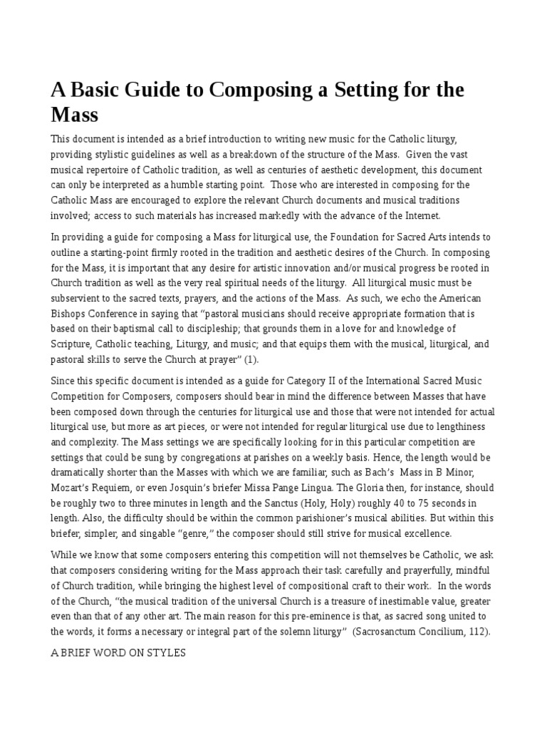 Guide to Composing Mass Settings | PDF | Mass (Liturgy) | Catholic Church