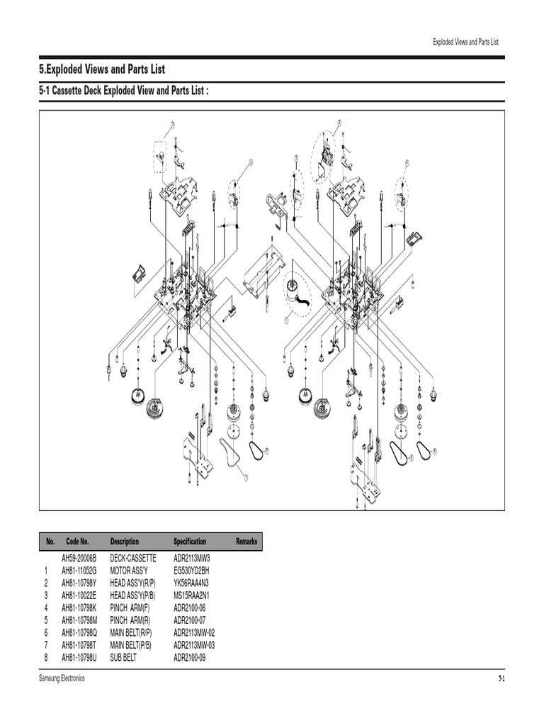 5-1 Cassette Deck Exploded View and Parts List | PDF