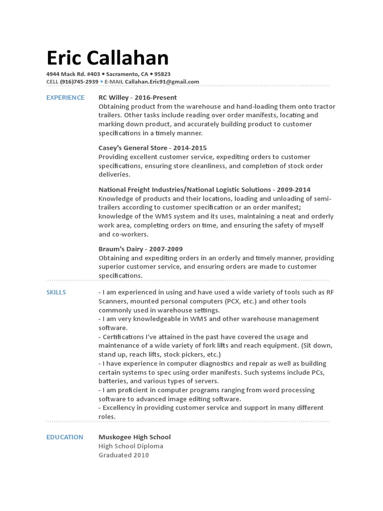 Eric Callahan Resume NOBOT | Download Free PDF | Warehouse | Digital Technology