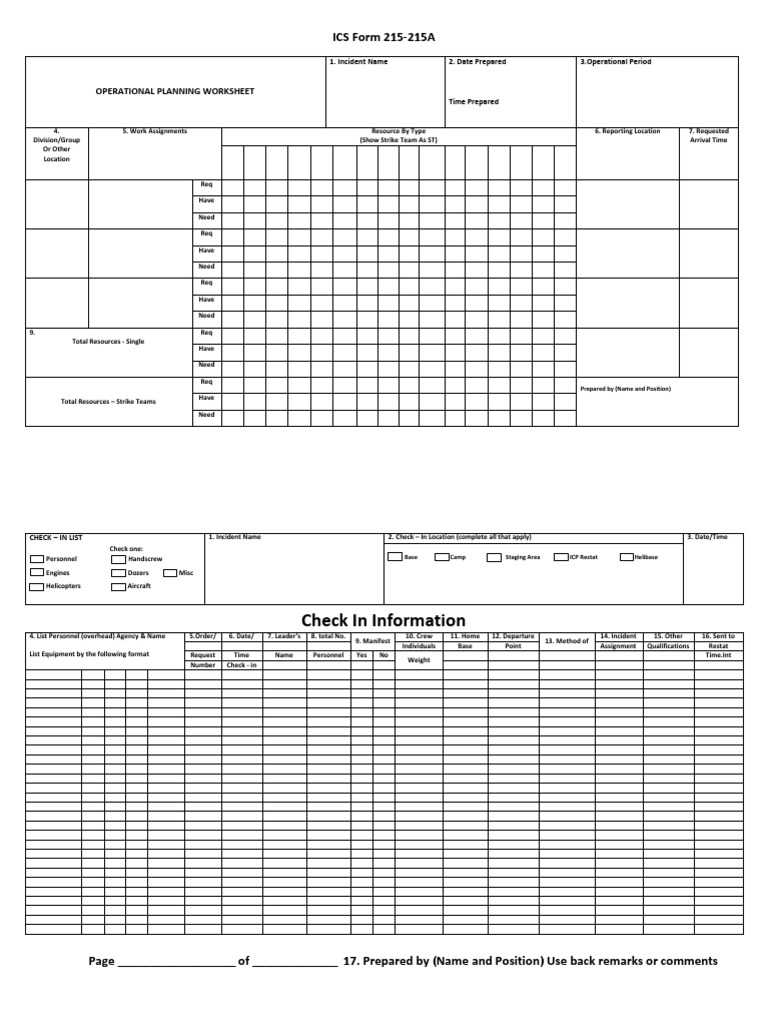 ICS Form 215-215A: Operational Planning Worksheet | PDF | Safety | Industries