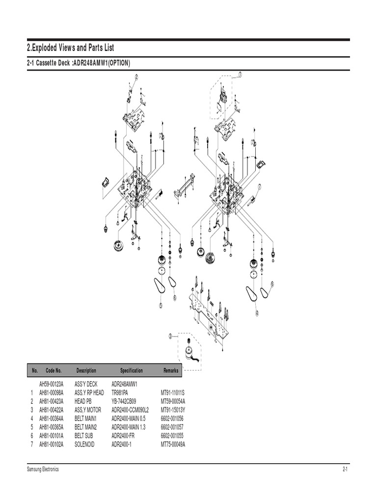 2.exploded Views and Parts List: 2-1 Cassette Deck:ADR248AMW1 (OPTION ...