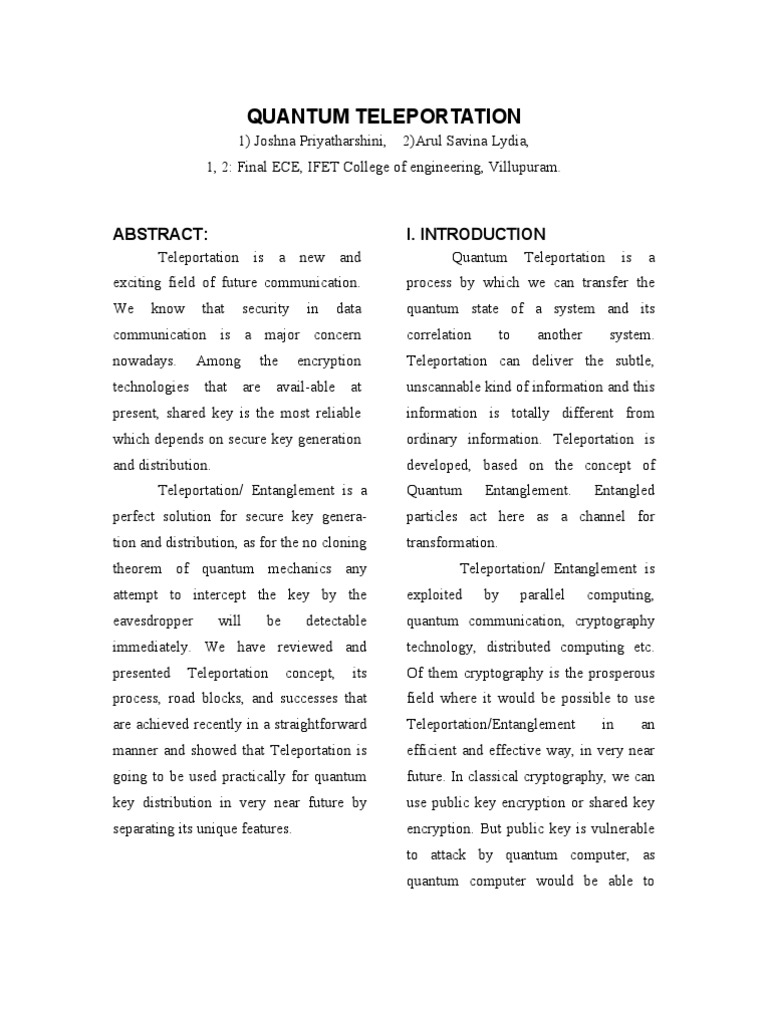 Quantum Teleportation | PDF | Business