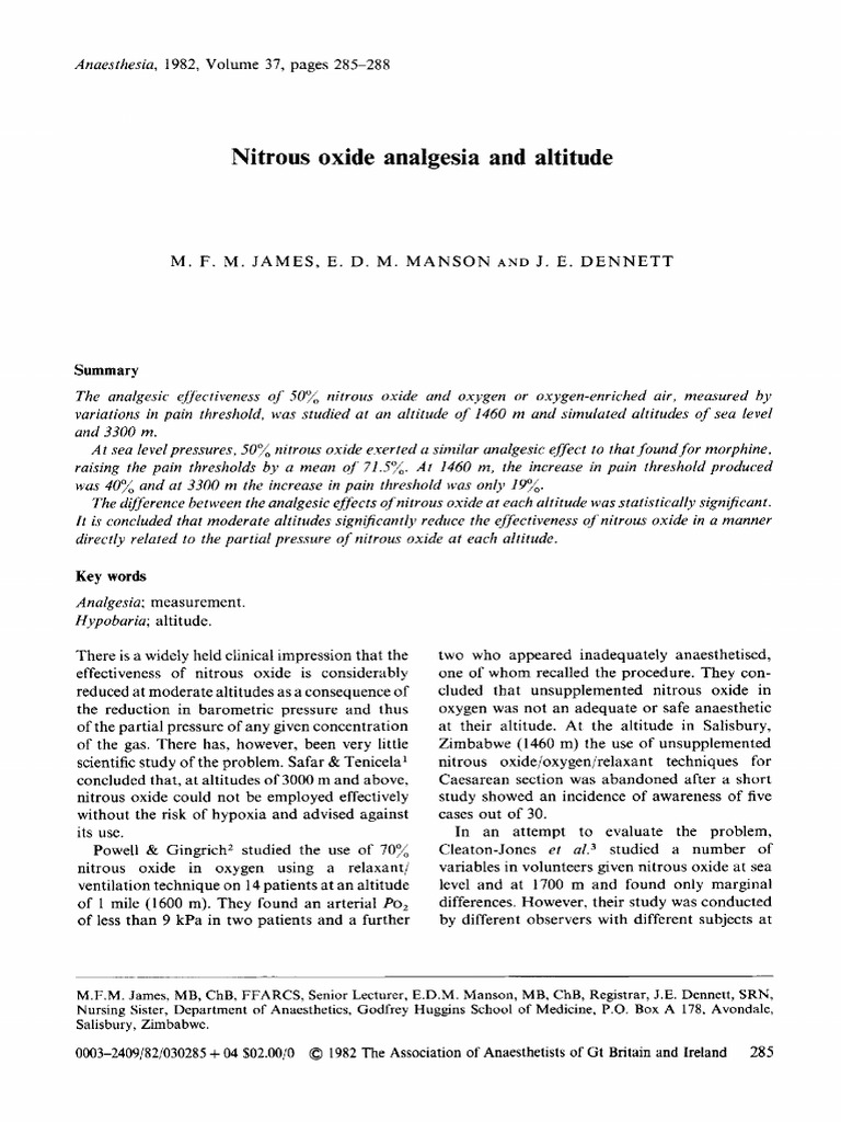 N2O Analgesia and Altitude | PDF | Nitrous Oxide | Anesthesia