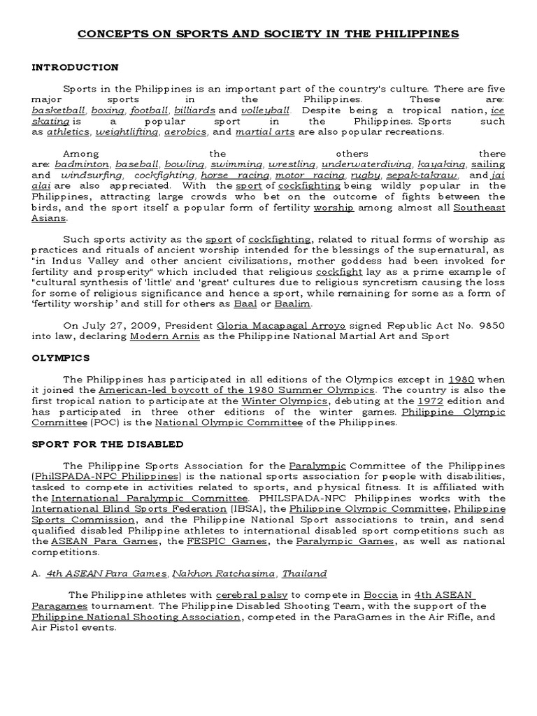 Sports Culture in the Philippines | PDF | Paralympic Games | Recreation