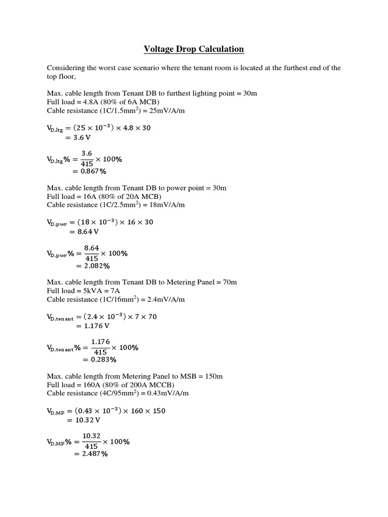 Voltage Drop Calculation | PDF