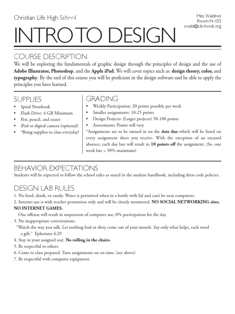 Intro To Design 2016 Syllabus | PDF | Career & Growth