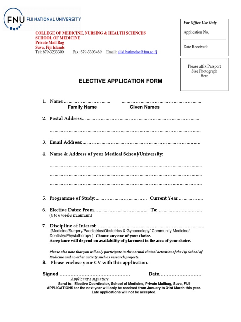 Elective Application Form | PDF | Medical School | Medicine