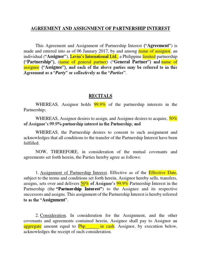 Partnership Interest Assignment | PDF | Assignment (Law) | Partnership