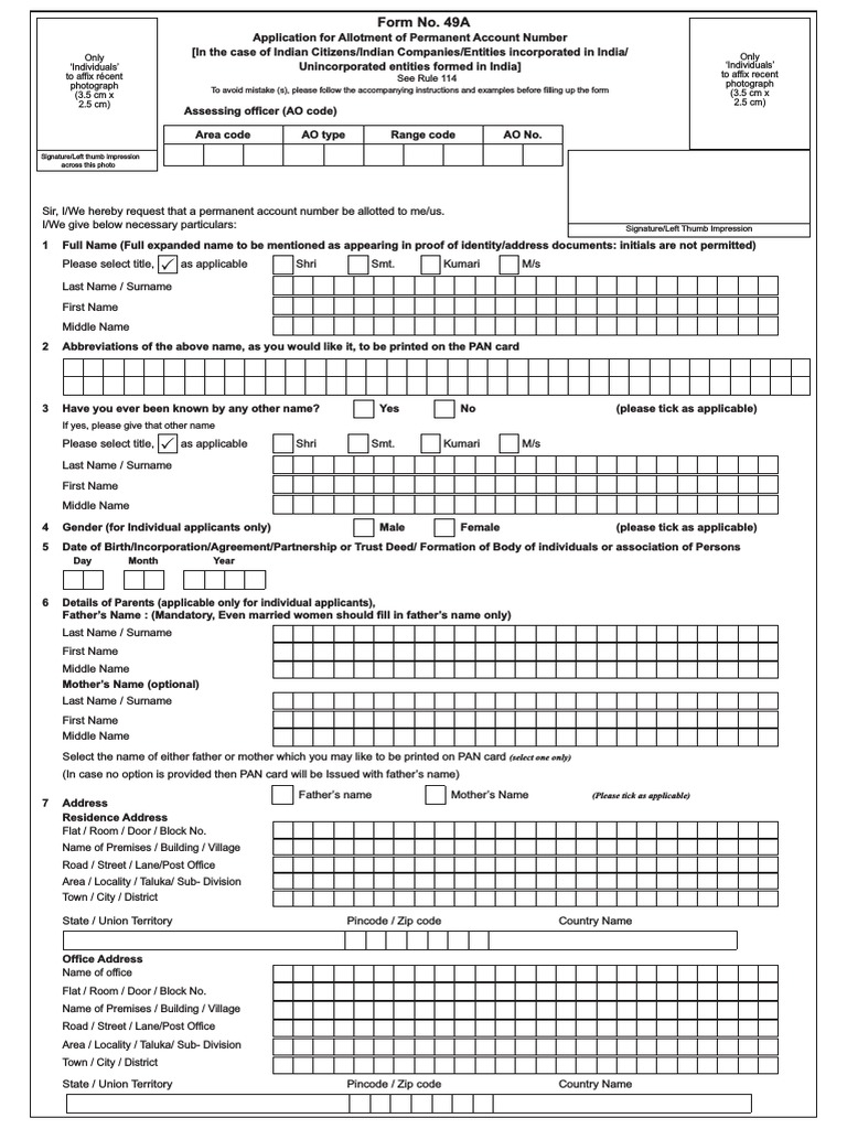 PAN Card Application Form Guide | PDF | Identity Document | Government ...