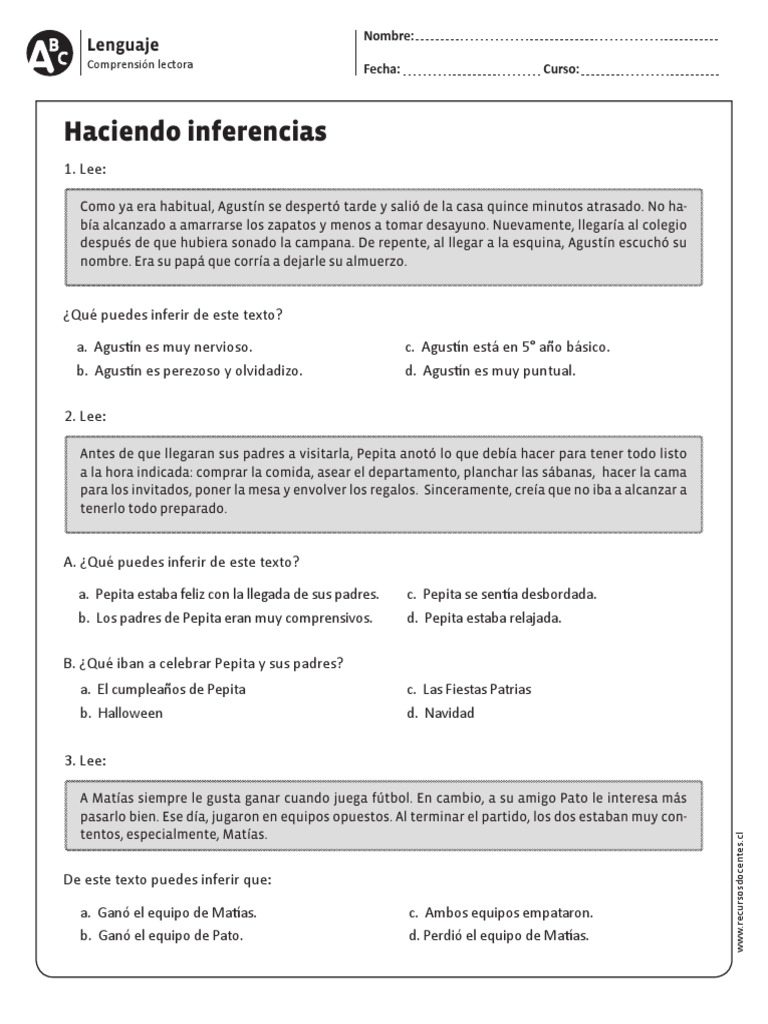 Ejercicios de Inferencias para Niños | PDF