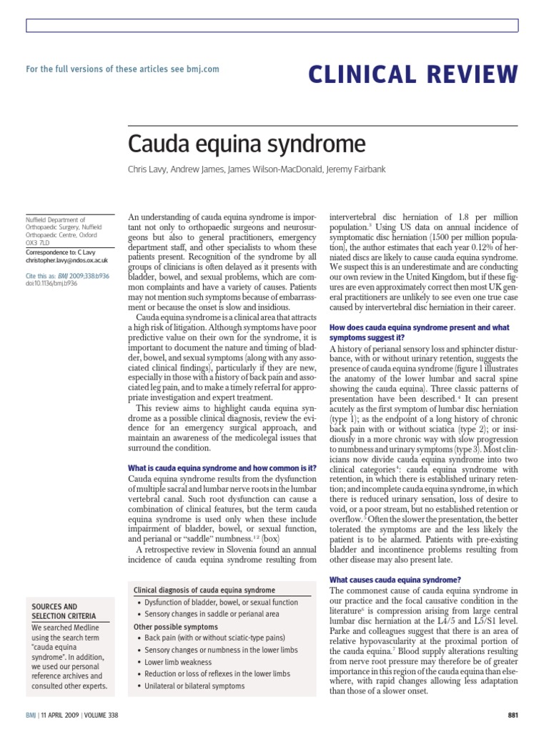 Cauda Equina Syndrome: Recognizing Urgency for Spinal Decompression ...