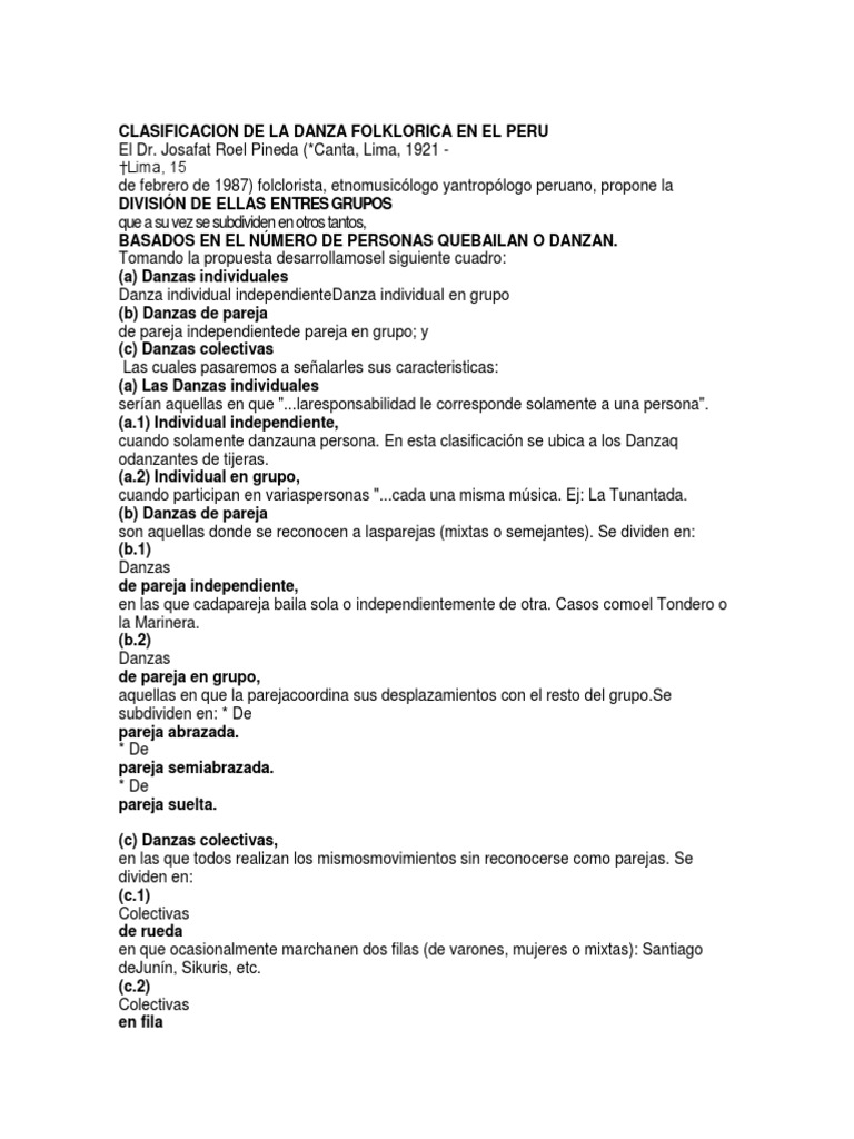 Clasificacion de La Danza Folklorica | PDF | Las artes escénicas | Bailes