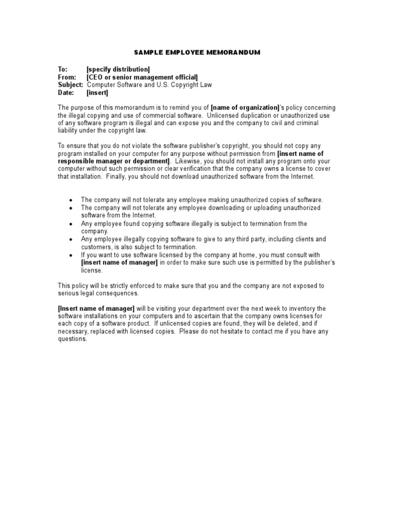 Employee Memo on Software Policy | PDF