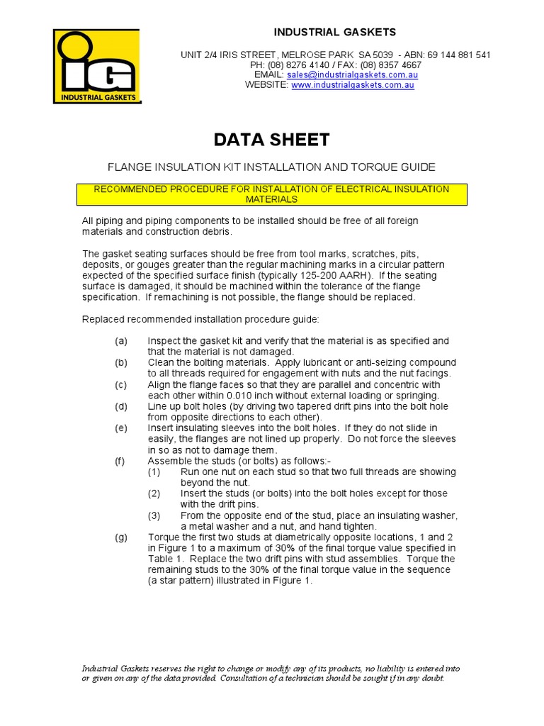 Flange Insulation Kit Installation and Torque Guide | PDF | Nut ...