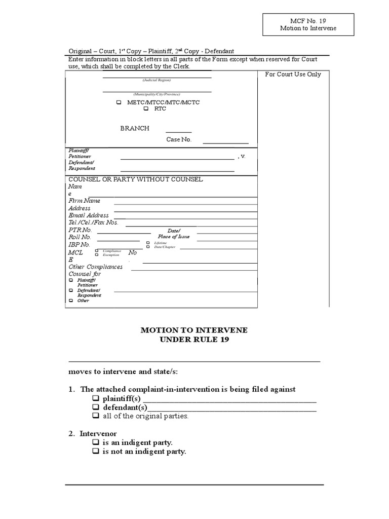 Motion to Intervene Guidelines | PDF | Intervention (Law) | Complaint