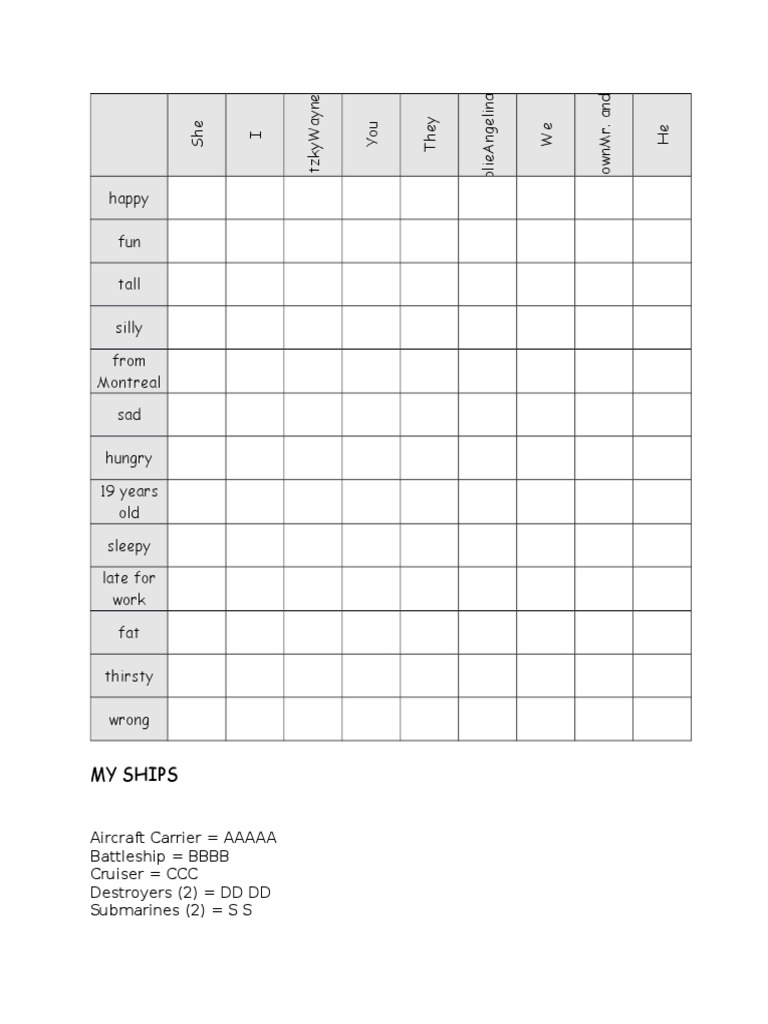 Battleship Game Verb To Be Games Grammar Drills 31739 | PDF