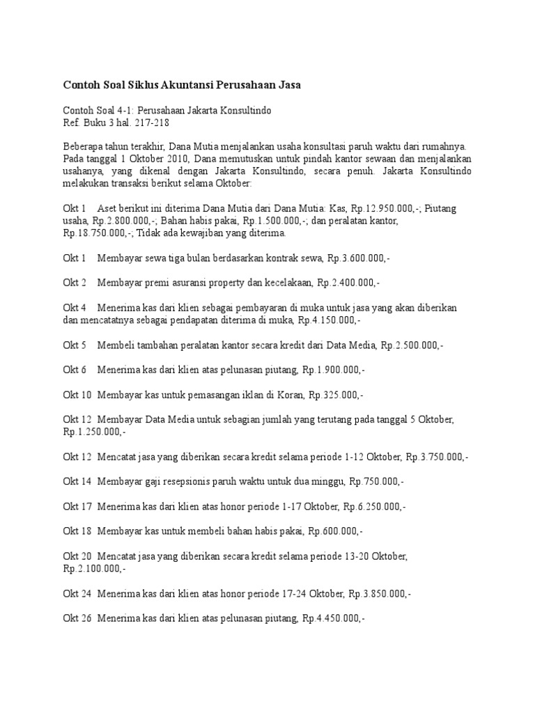 Soal Siklus Akuntansi Jasa | PDF | Pengelolaan Keuangan & Uang