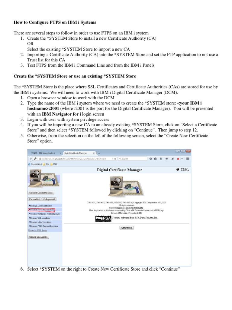 Configure FTPS on IBM i | PDF | File Transfer Protocol | Public Key Certificate