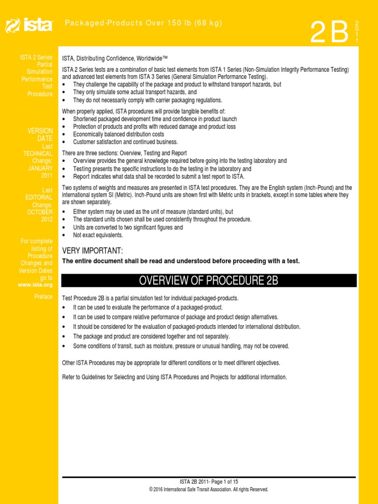 Overview of Procedure 2B: Packaged-Products Over 150 LB (68 KG) | PDF ...