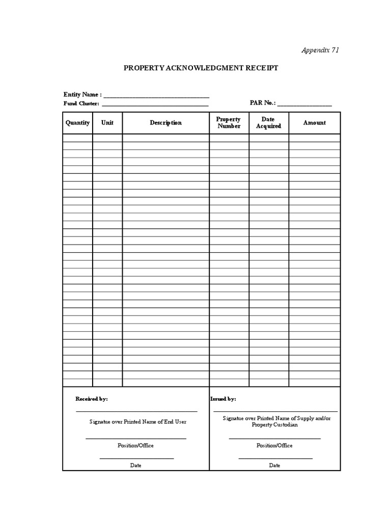 Property Acknowledgment Receipt Form | PDF | Finance & Money Management ...