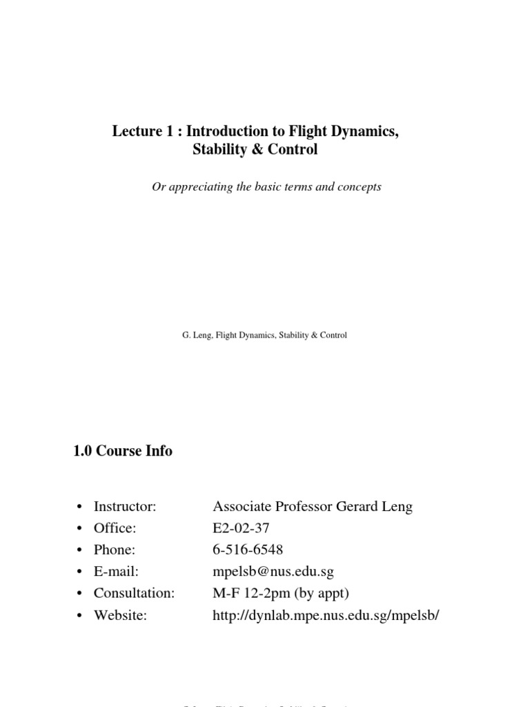 Lecture 1: Introduction To Flight Dynamics, Stability & Control | PDF