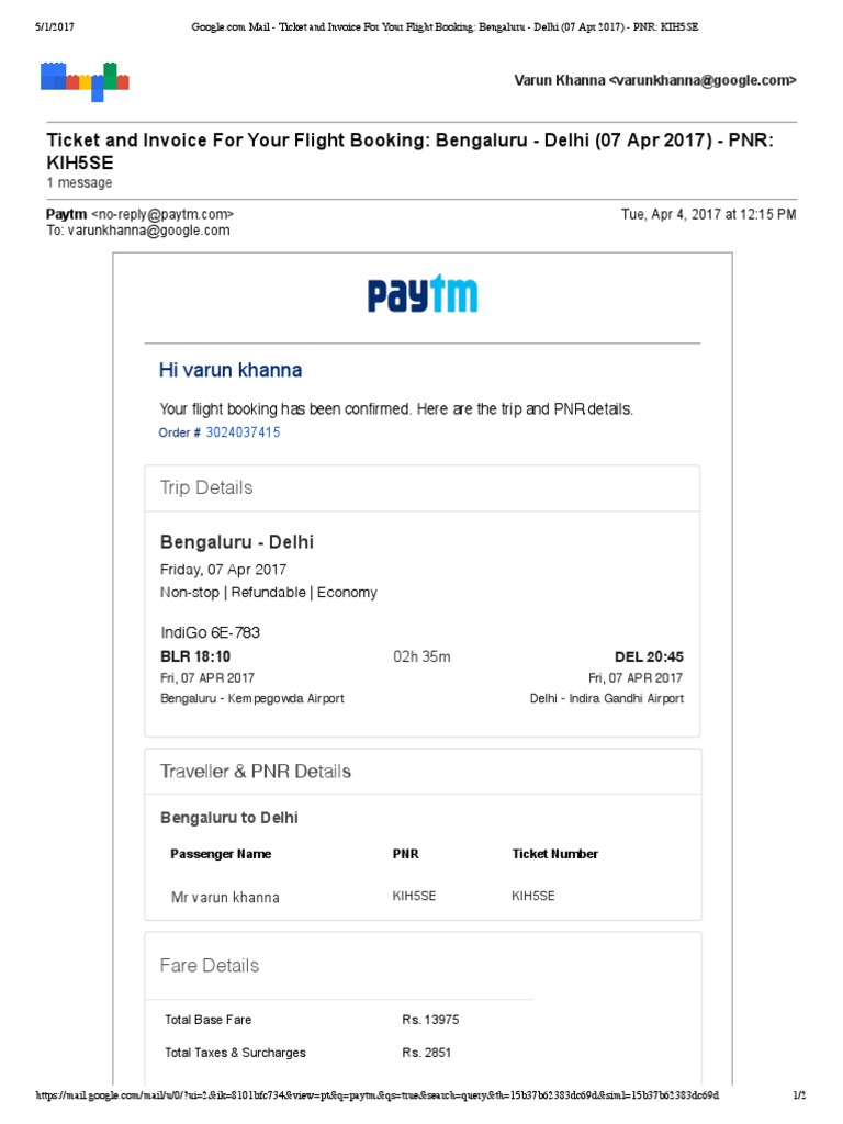 Paytm Ticket | PDF | Airlines | Transport