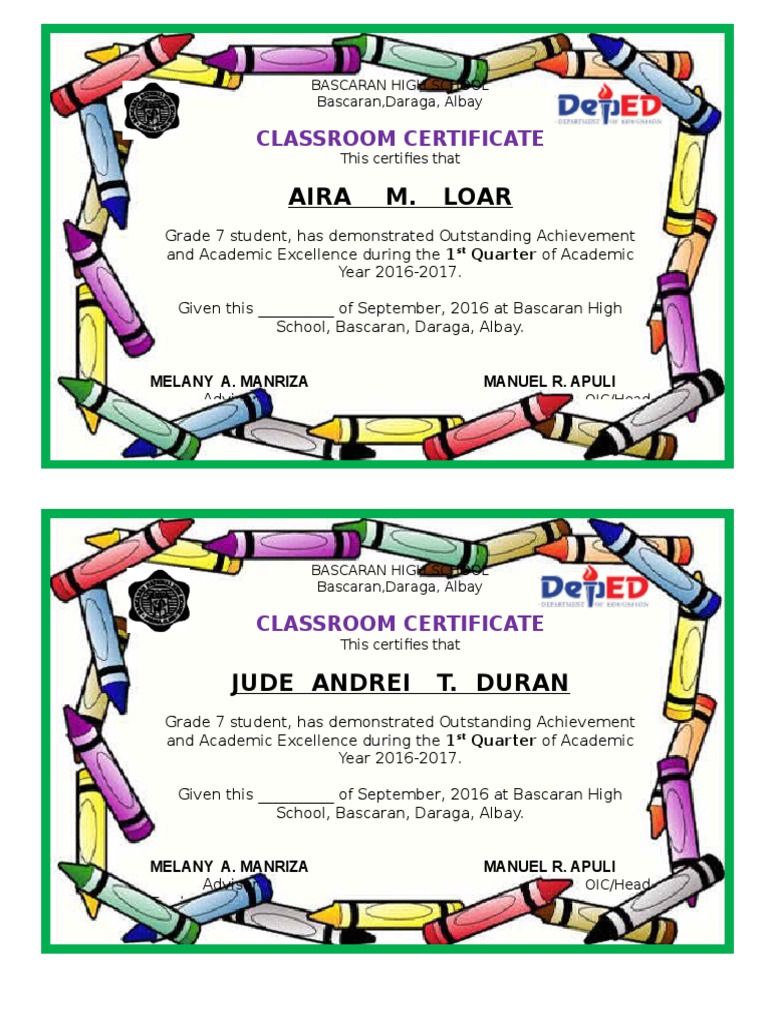 Recognizing Academic Excellence: Classroom Certificates of Achievement ...