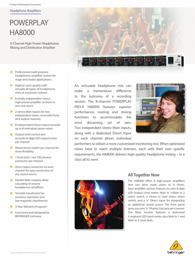 BEHRINGER - HA8000 P0185 - Product Information Document | PDF ...