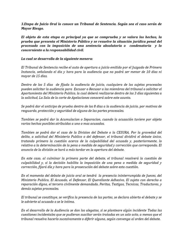 Etapa de Juicio Oral | PDF | Sentencia (Ley) | Derecho penal