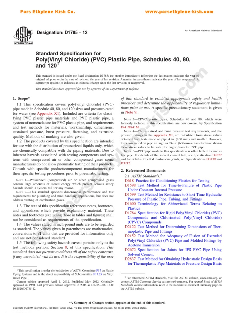 Astm D1785 (2012) PDF | PDF | Polyvinyl Chloride | Pipe (Fluid Conveyance)