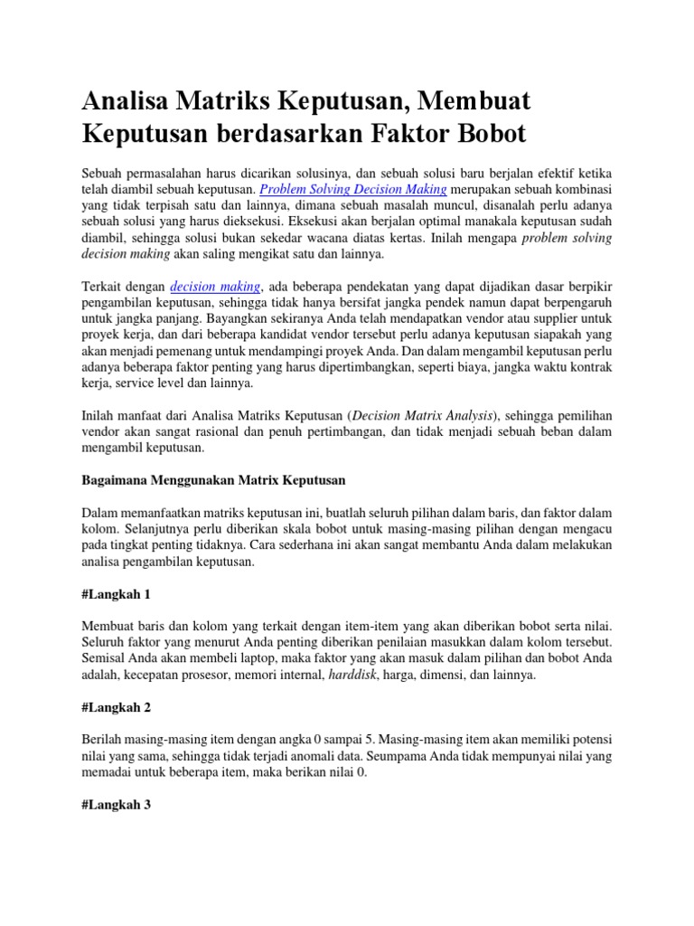 Analisis Matriks Keputusan Efektif | PDF