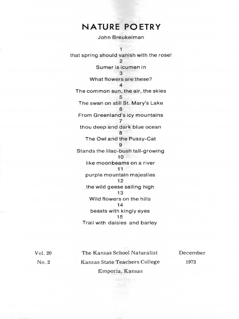 Nature Poetry: The Kansas School Naturalist State College Kansas ...