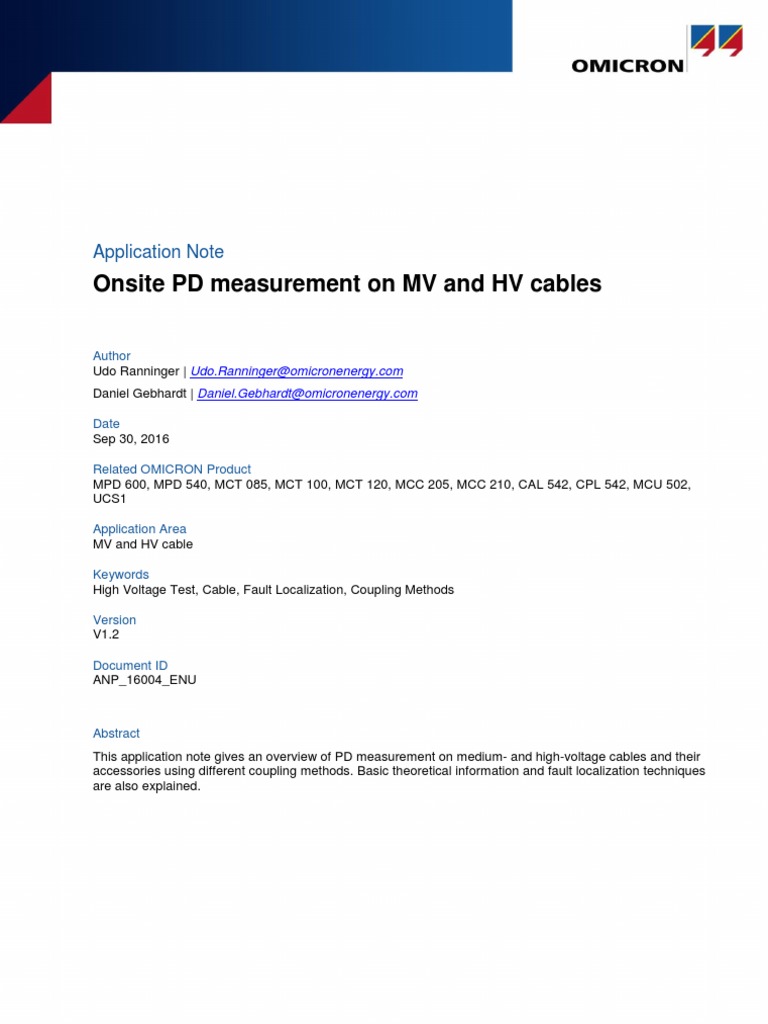 MPD 600 AppNote Onsite PD Measurement On Cables 2016 ENU | PDF ...