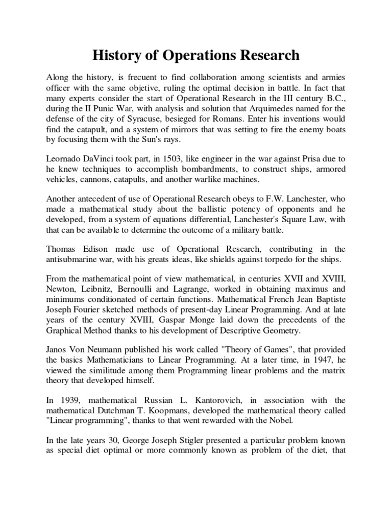 History of Operations Research | PDF | Linear Programming | Operations ...