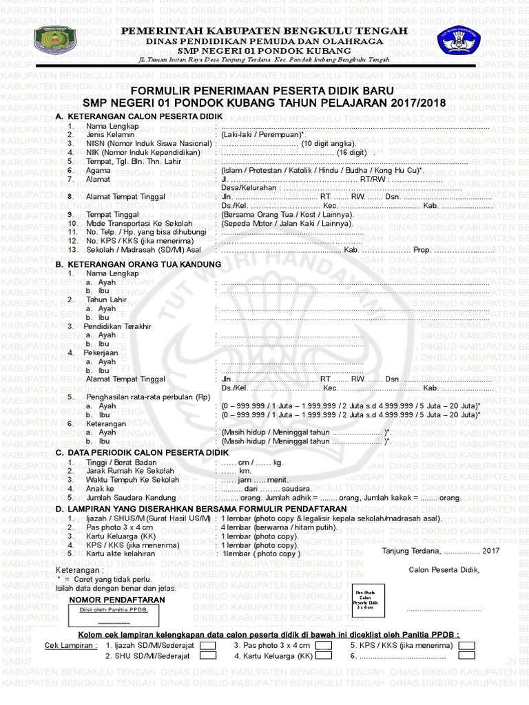 Formulir PPDB SMPN 01 PK | PDF