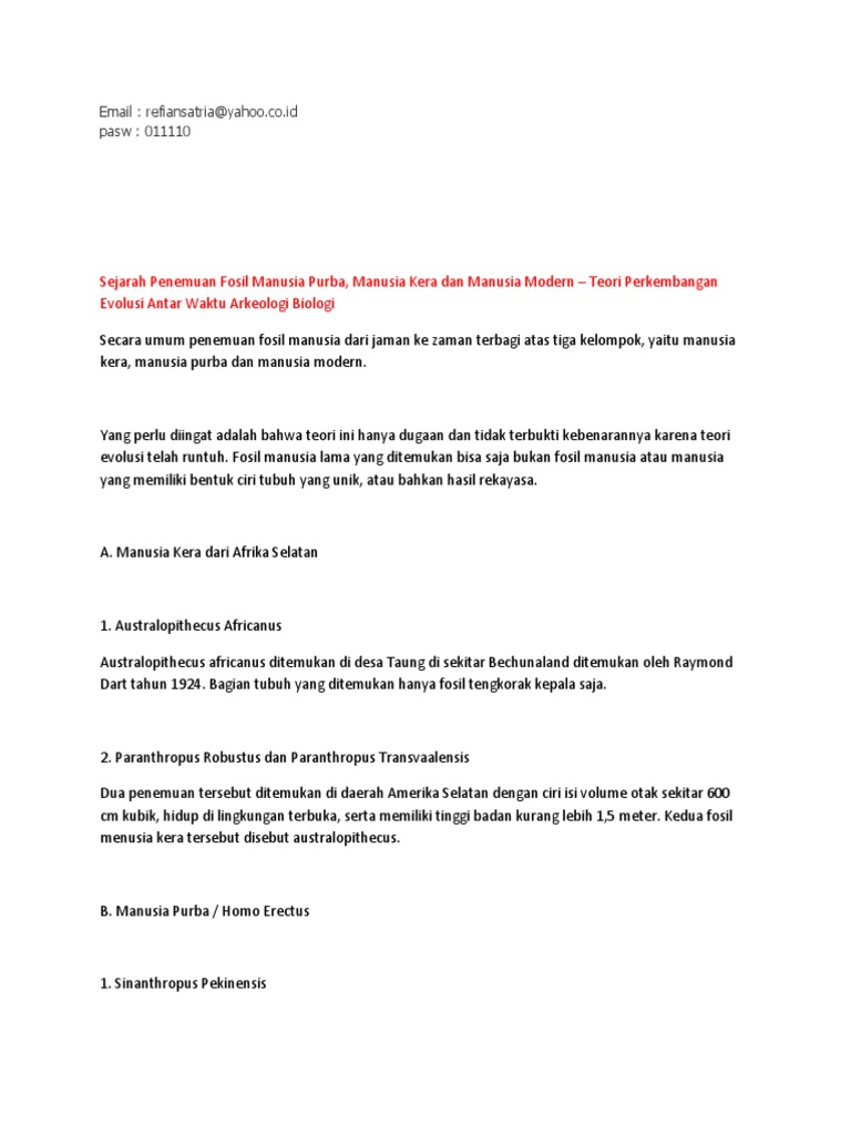 Sejarah Fosil Manusia Purba dan Modern | PDF