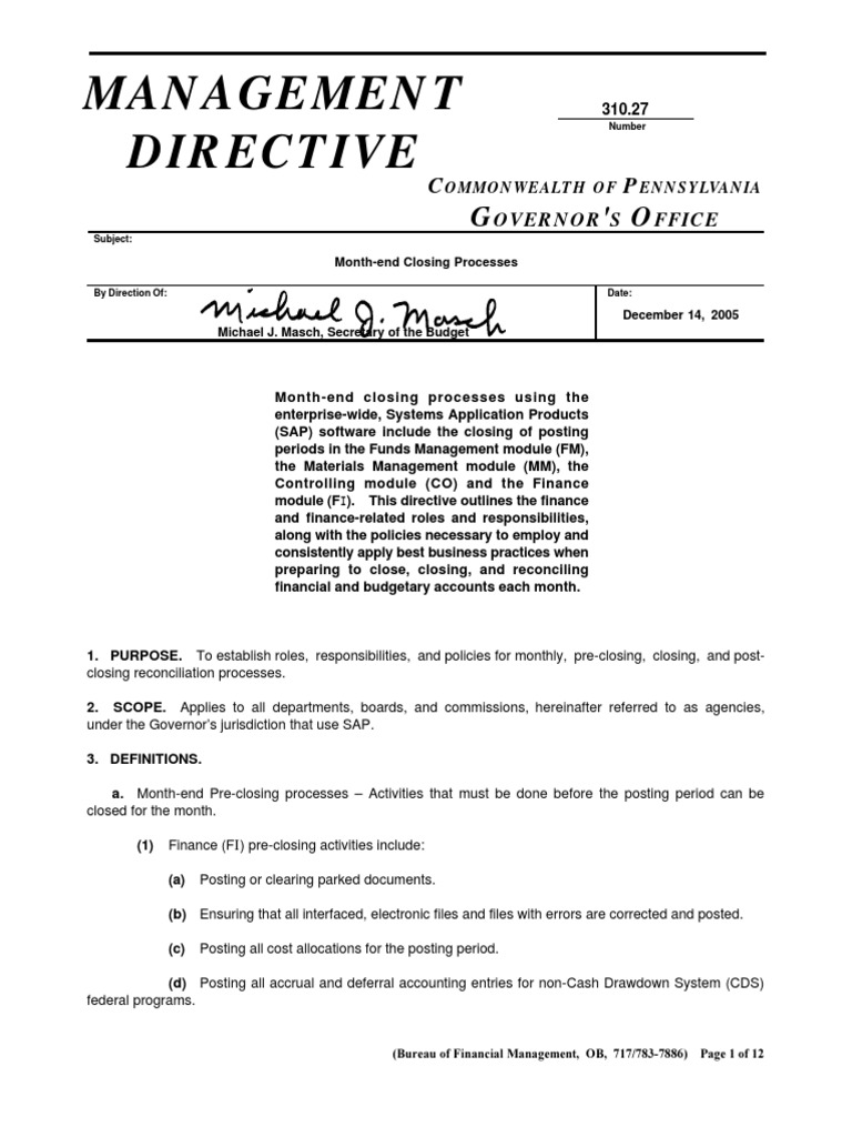 Management Directive: Overnor S Ffice | PDF | Accrual | Expense