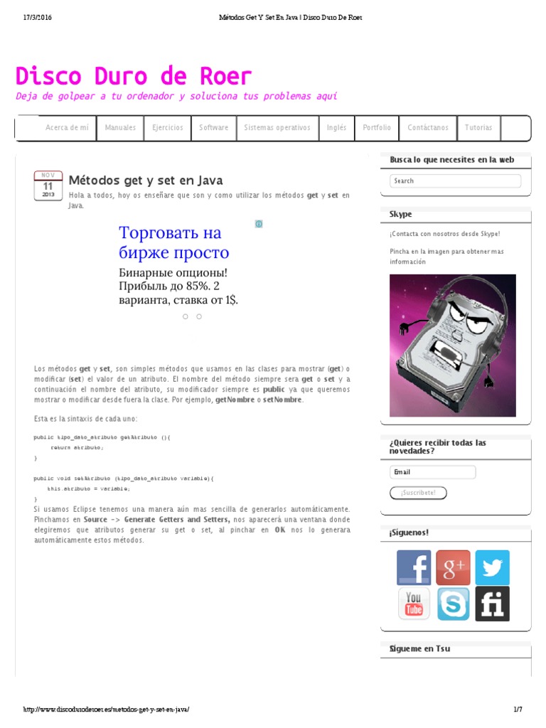 Métodos Get Y Set en Java - Disco Duro de Roer | PDF | Java (lenguaje ...