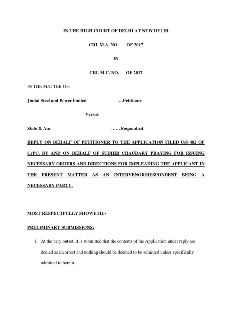 Reply to the impleadment application.docx | Social Institutions | Society