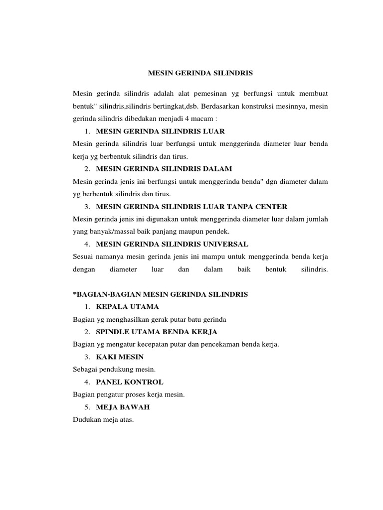 Mesin Gerinda Silindris | PDF