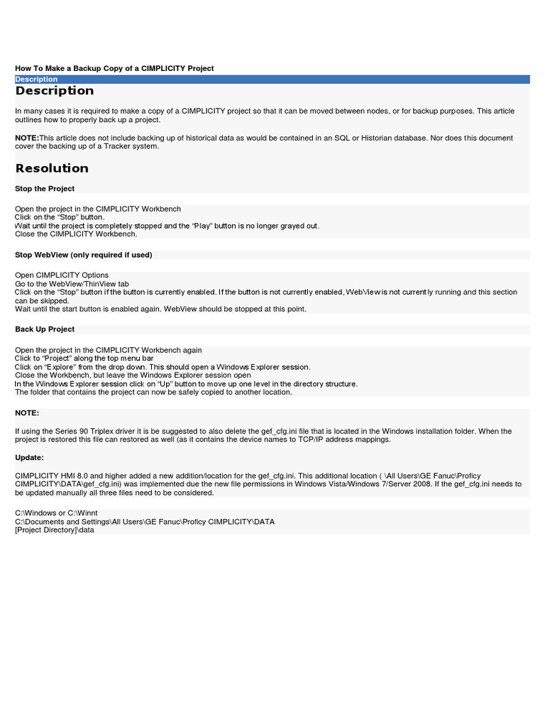 Backup CIMPLICITY Project Guide | PDF | Art | Technology & Engineering