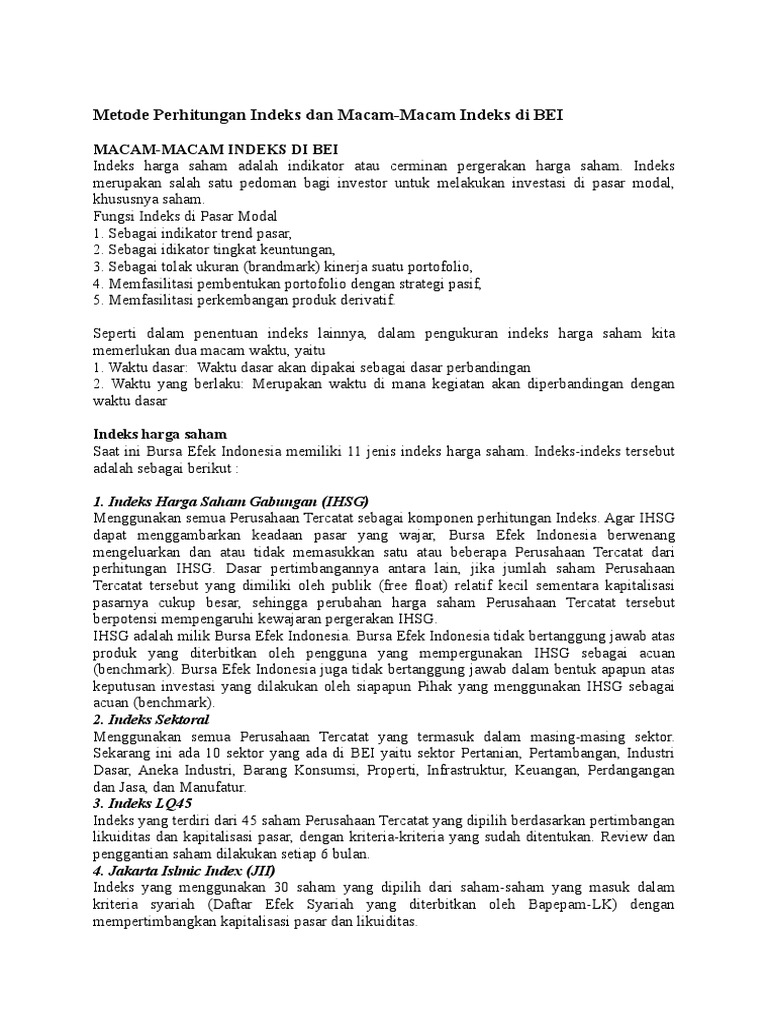Metode Perhitungan Indeks Dan Macam | PDF