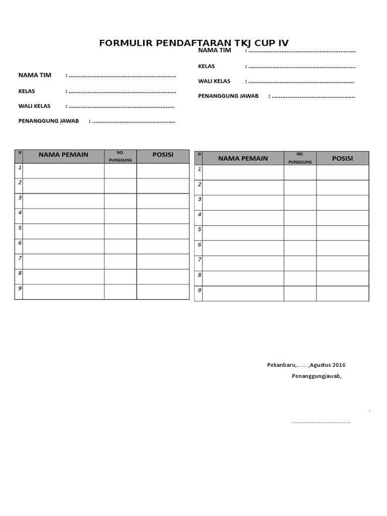 Formulir Pendaftaran Futsal Sma Terbaru | PDF