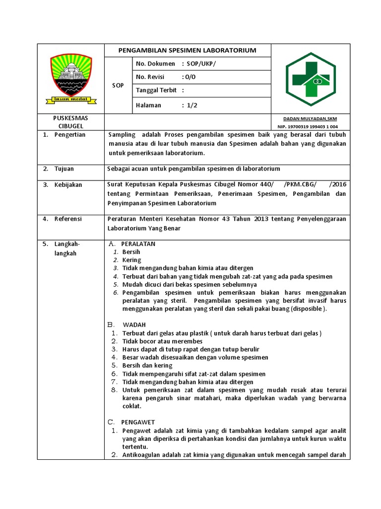 Prosedur Pengambilan Spesimen Laboratorium | PDF
