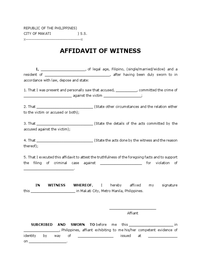 Sample Witness Affidavit Format | PDF | Social Science