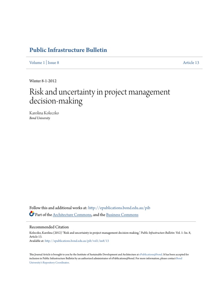 Risk and Uncertainty in Project Management Decision-Making | PDF | Risk ...