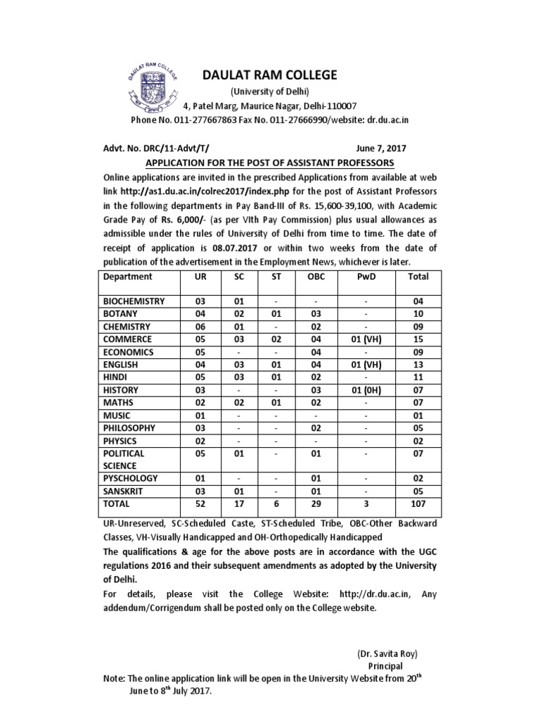 Daulat Ram College Teaching Advt | PDF | Government | Justice