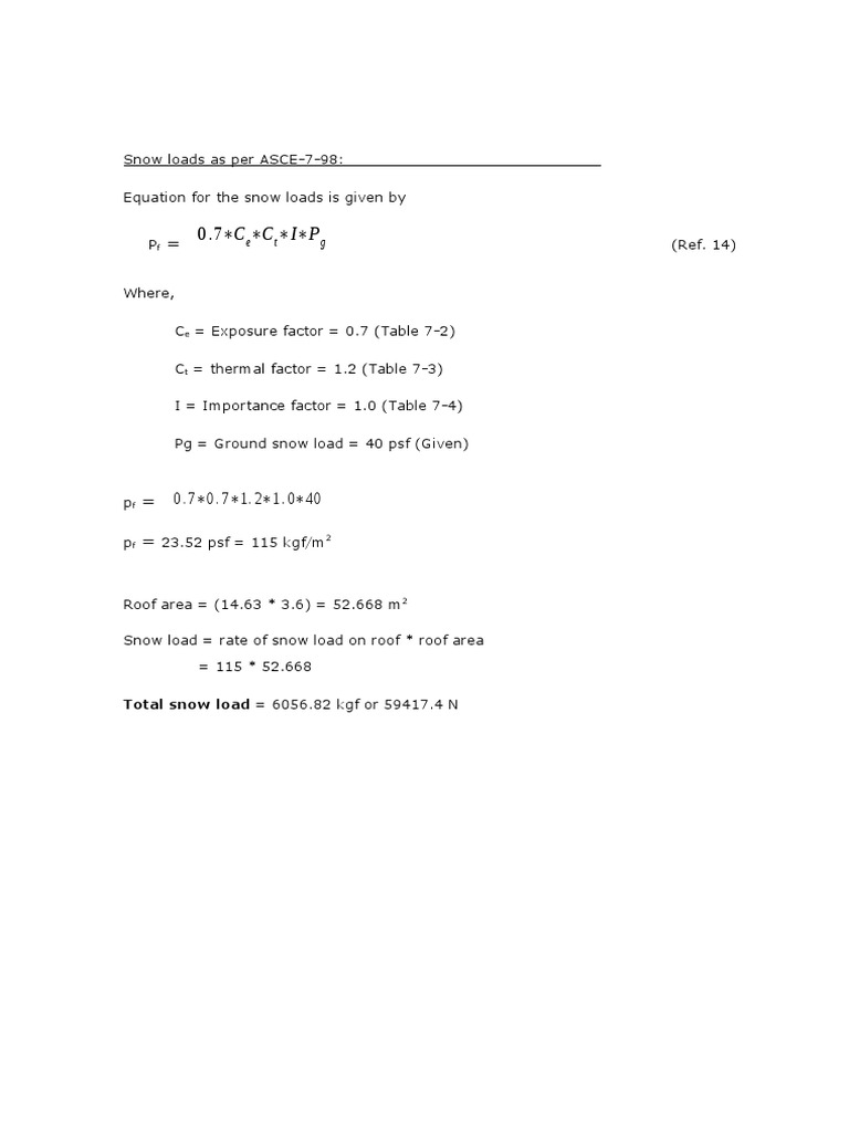ASCE-7 Snow Load Calculation Example | PDF