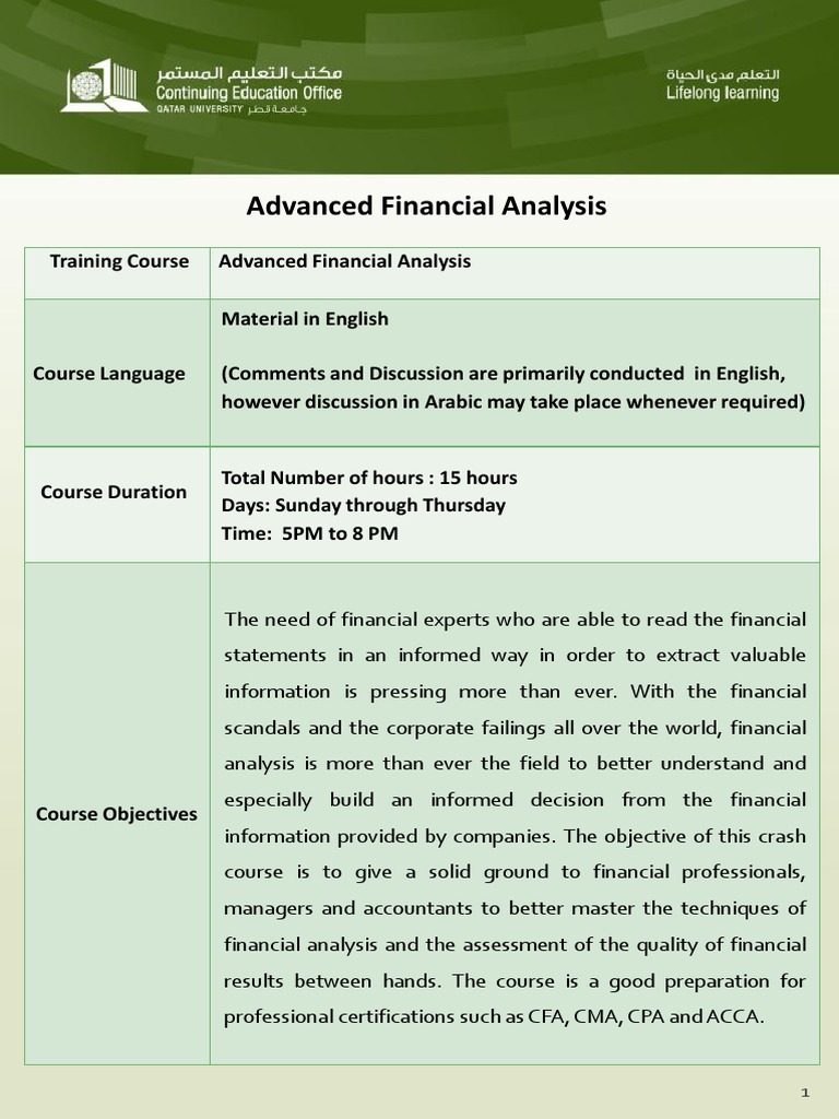 Advanced Financial Analysis | Download Free PDF | Financial Statement ...